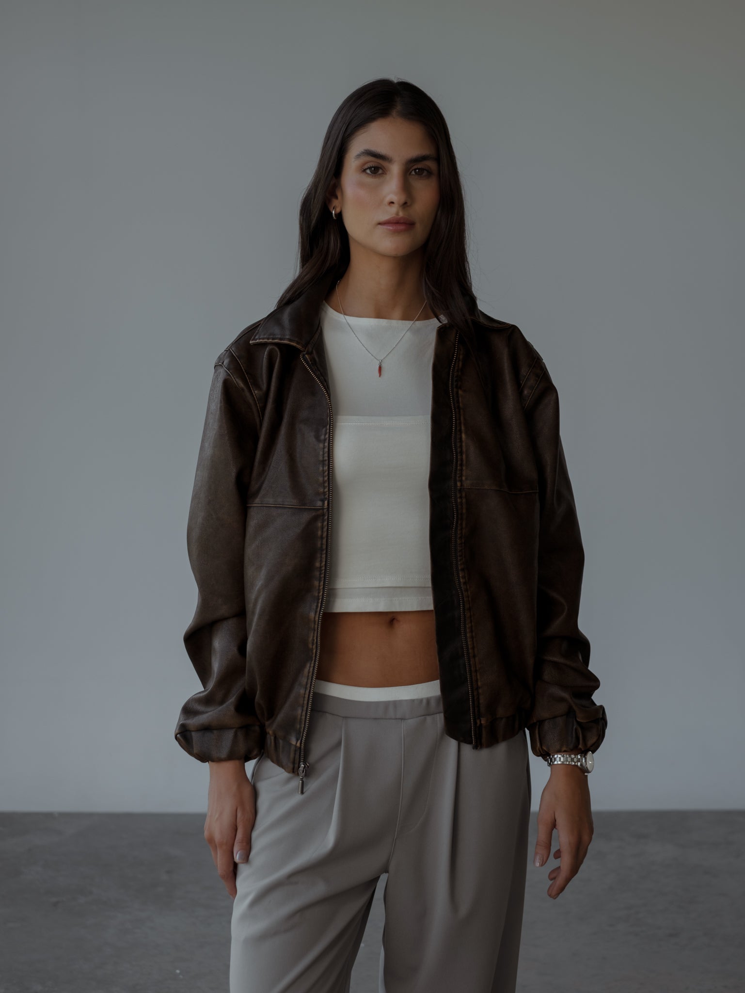 Chaqueta Café Vintage Oversized Para Mujer | One Half